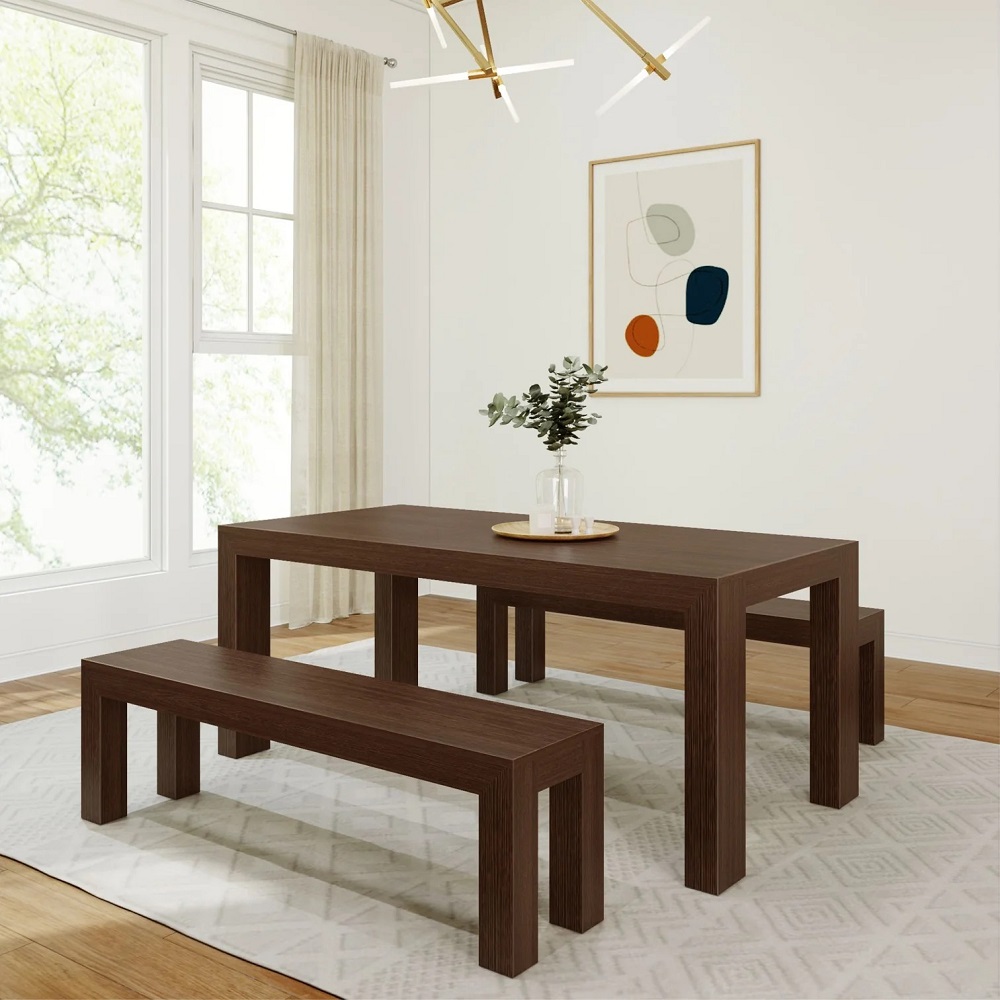 Rockport Distressed Walnut Dining Table with Bench