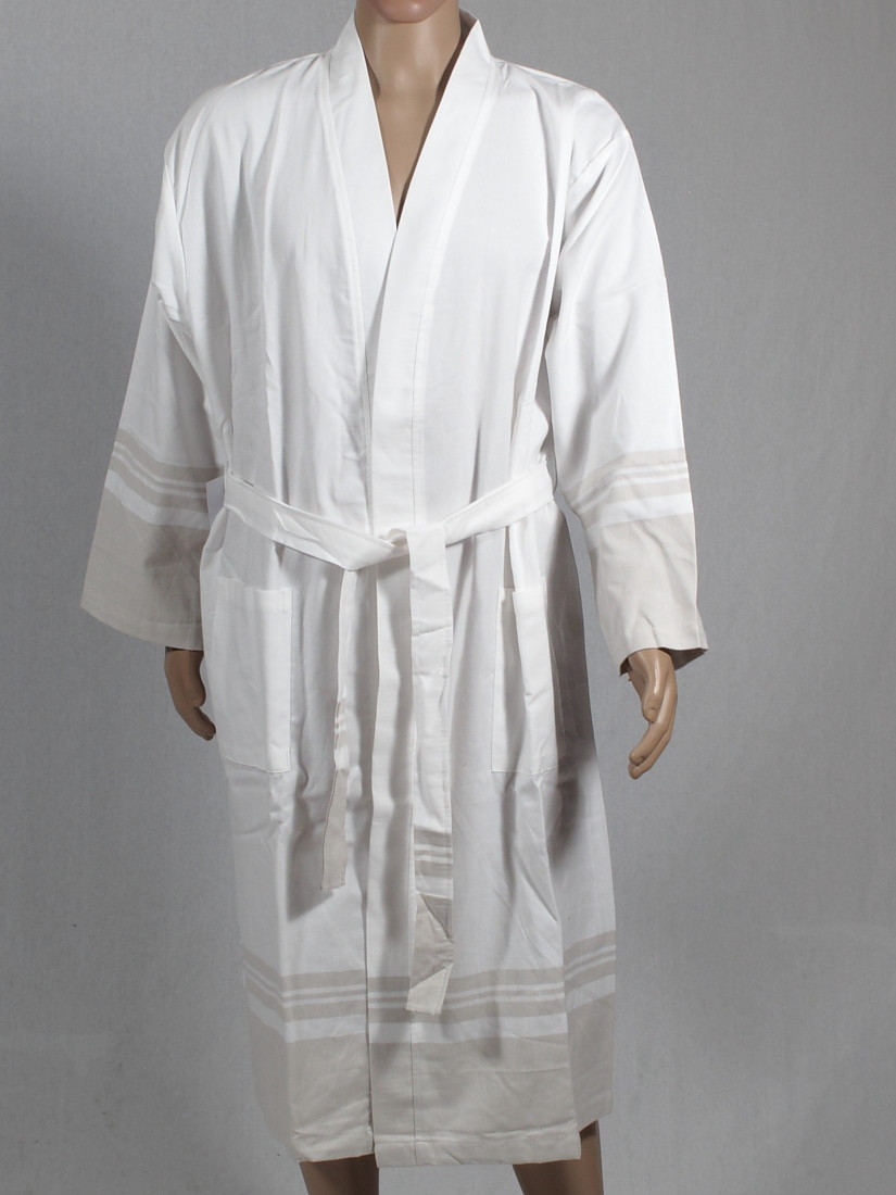 LYKIA - Turkish Linen Bathrobe, Beige - panora