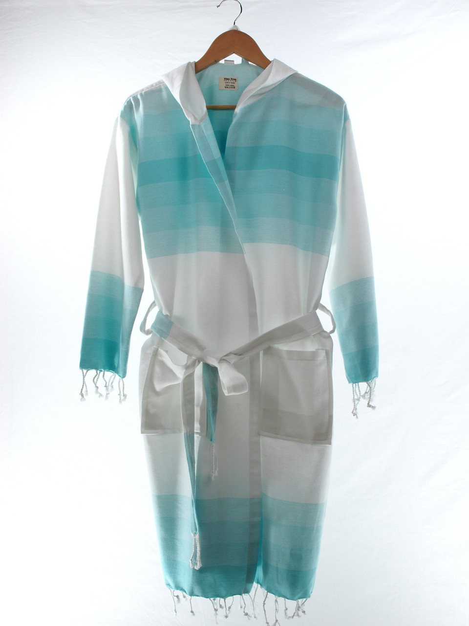 TANGO - Turkish Towel Hooded Beachrobe Bathrobe, Turquoise - panora