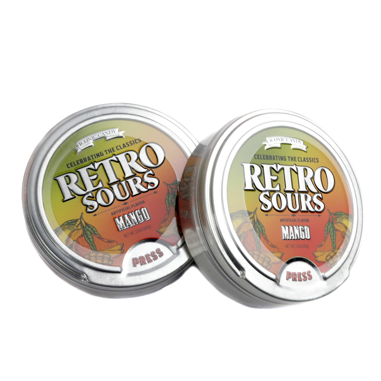 Iconic Retro Sours Mango 8 pack Retro Hard Candy Tins for Mango Lovers
