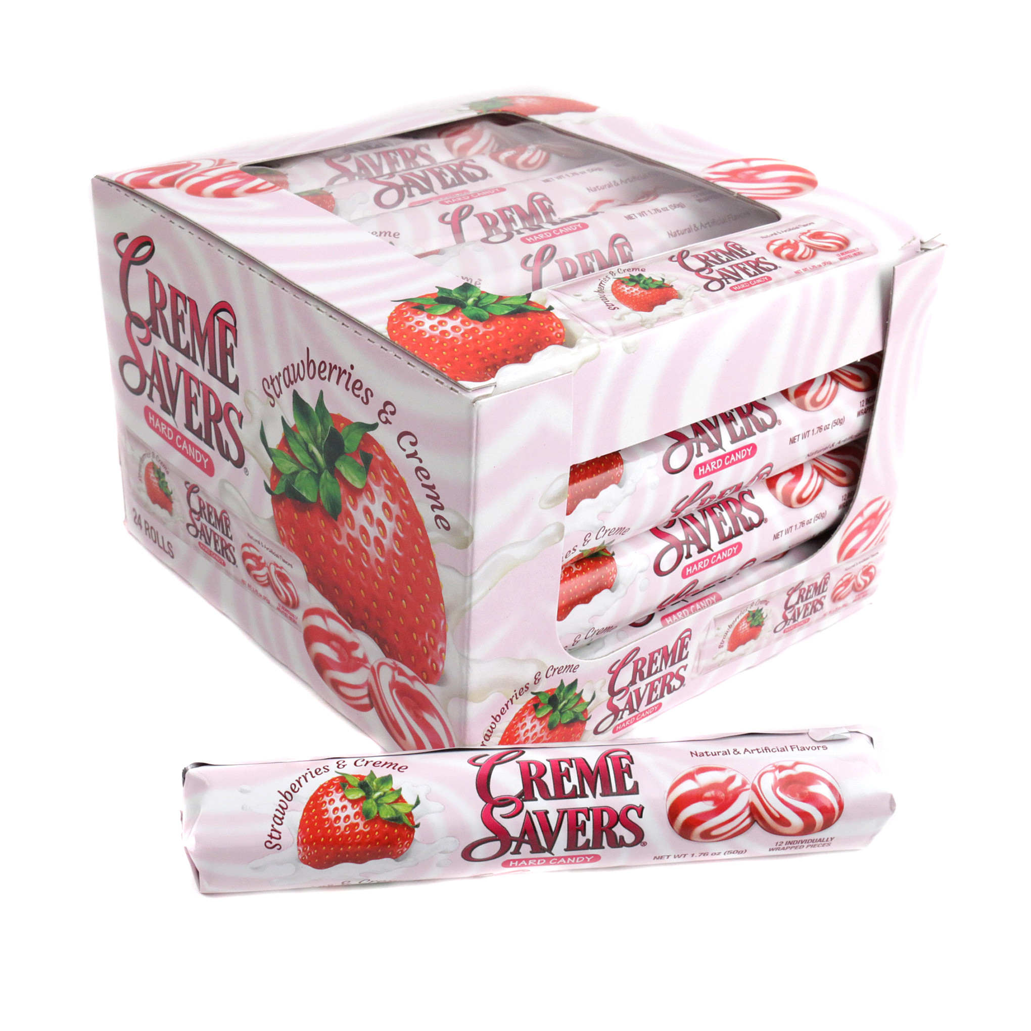 Creme Savers Strawberry & Creme Hard Candy Rolls 24 Pack Bulk Retro Sweets