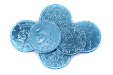 Bright Blue Chocolate Coins for Boy Baby Showers and Parties
