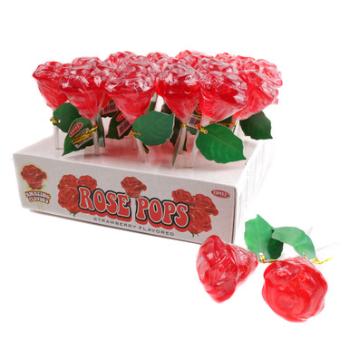 Red Rose Lollipops 24 Piece Strawberry Flavored Bulk Candy for Events