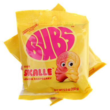 Bubs Sour Lemon Raspberry Skulls 5.5oz Bag | Delicious Vegan Sour Candy