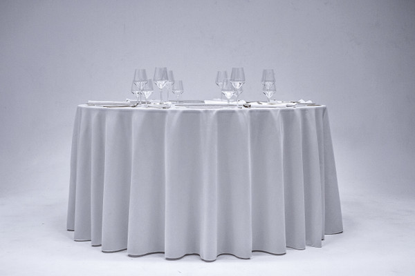 120" Round White Polyester Tablecloths - Bulk Linen
