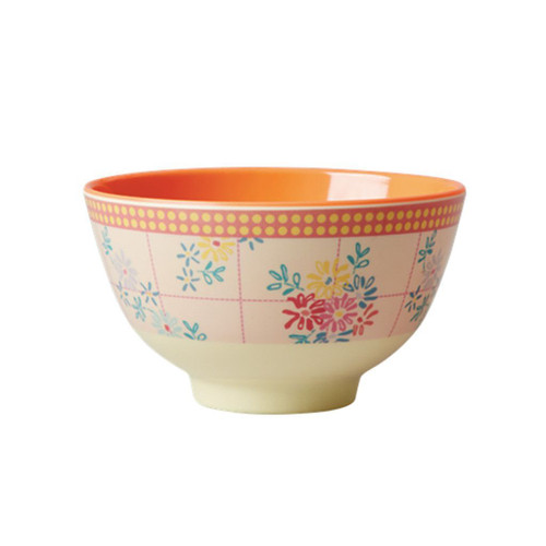Small Melamine Bowl Two Tone with Embroidered Flower Print