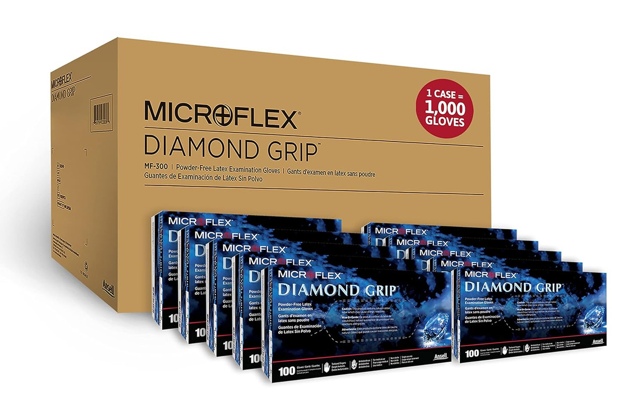 Microflex Diamond Grip Latex Gloves - 1000/Case