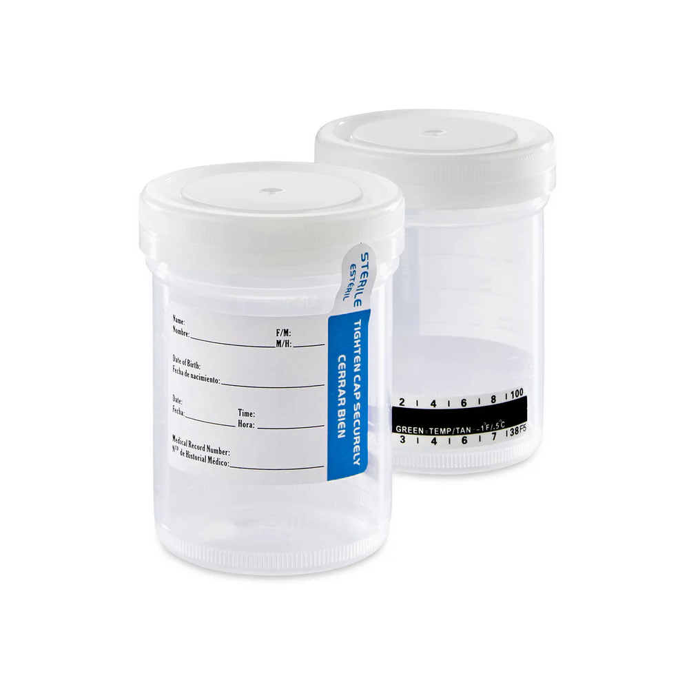 Drug Testing Container with Graduations, Polypropylene, Attached White ...