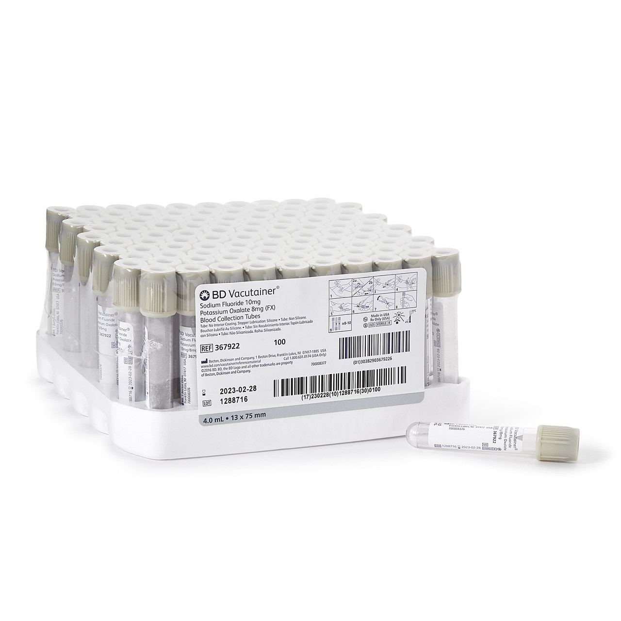 BD® 367922 Vacutainer™ Plus Plastic Fluoride Blood Collection Tubes, 13 ...