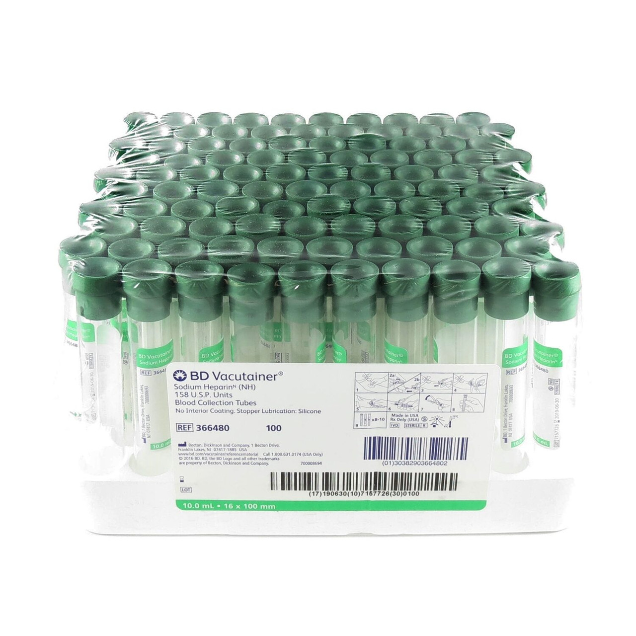 BD® 366480 Vacutainer™ Sodium Heparin Tubes - Vacutainer 10 mL 16 mm x ...