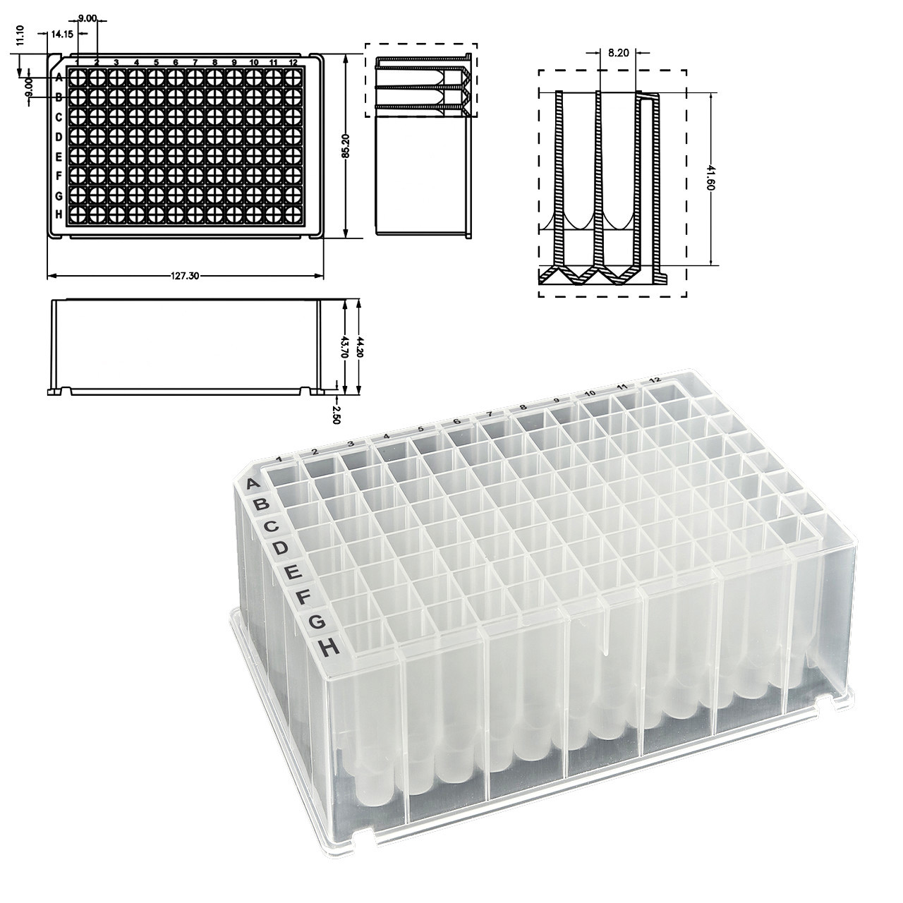 CellPro™ 2.2mL 96-Well Deep Well Plate, V-Bottom, Square Well, 5/Pk, 50/Cs