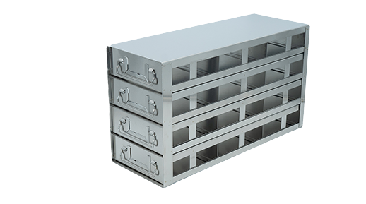 Upright Freezer Racks, 100-Cell Hinged Top Plastic Boxes, 12 Box Capacity