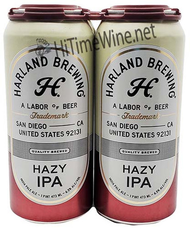 HARLAND BRWING COMPANY, HARLAND HAZY IPA 6.5% ABV, 4 PACK 16oz CANS.