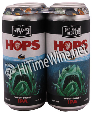 LONG BEACH BEER LAB, HOPS WEST COAST IPA 7.5% ABV 4 PACK 16oz CANS