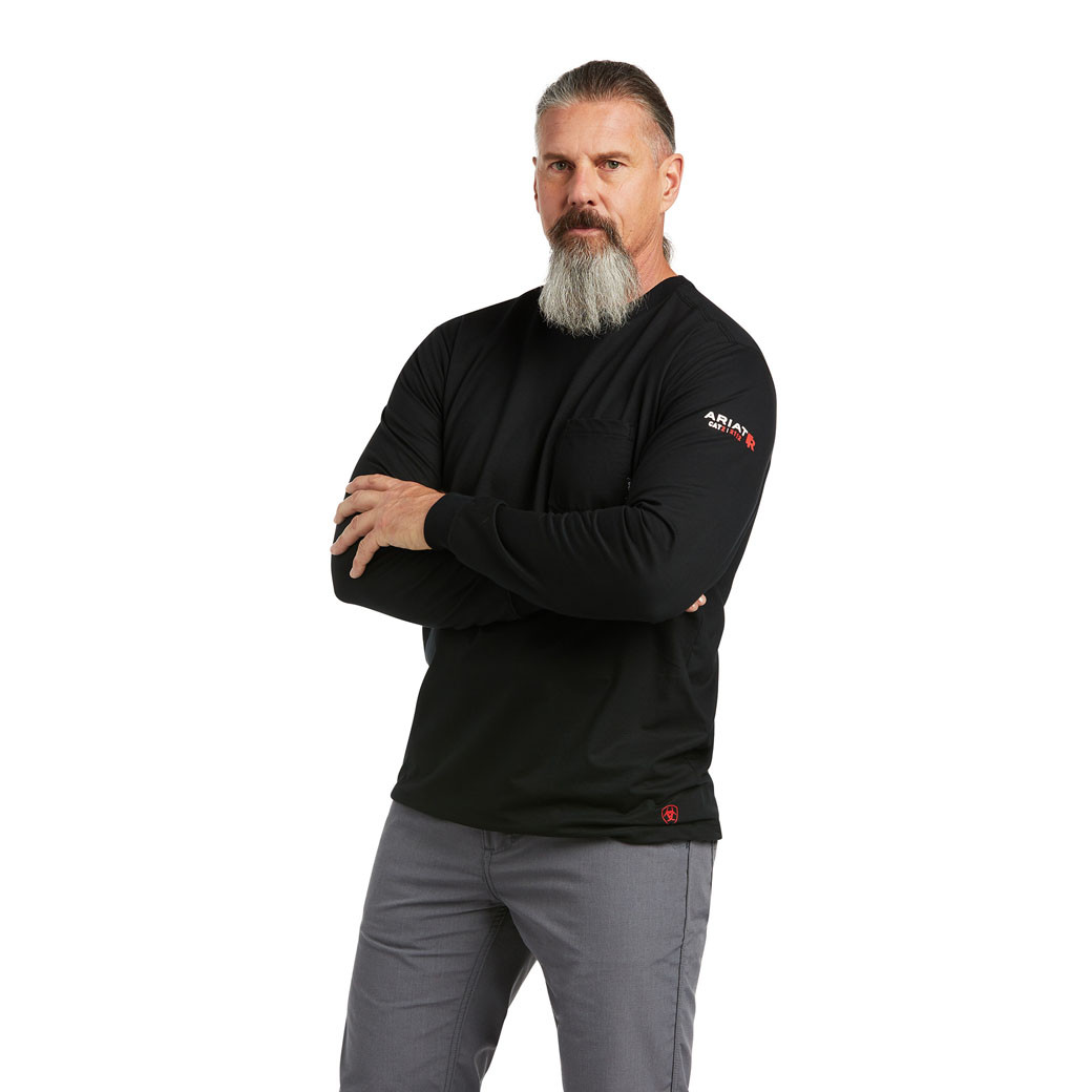 Ariat | FR Stretch Logo LS T-Shirt | Black/Lime - FR Clothing & Supply