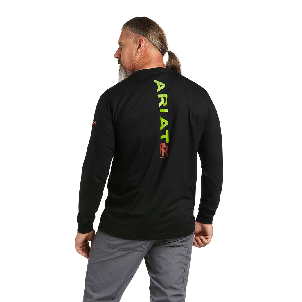 Ariat | FR Stretch Logo LS T-Shirt | Black/Lime - FR Clothing & Supply