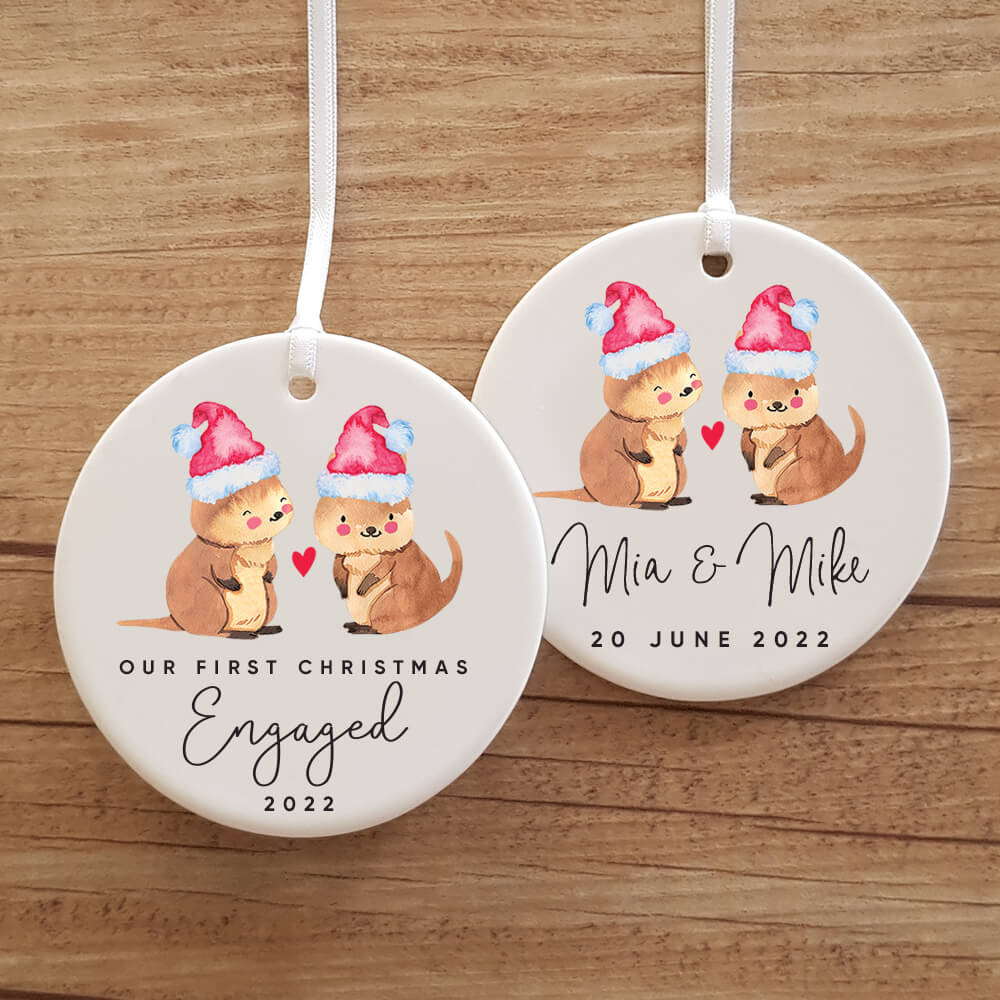 Quokka First Christmas Engaged or Married Christmas ornament - Ribbon ...