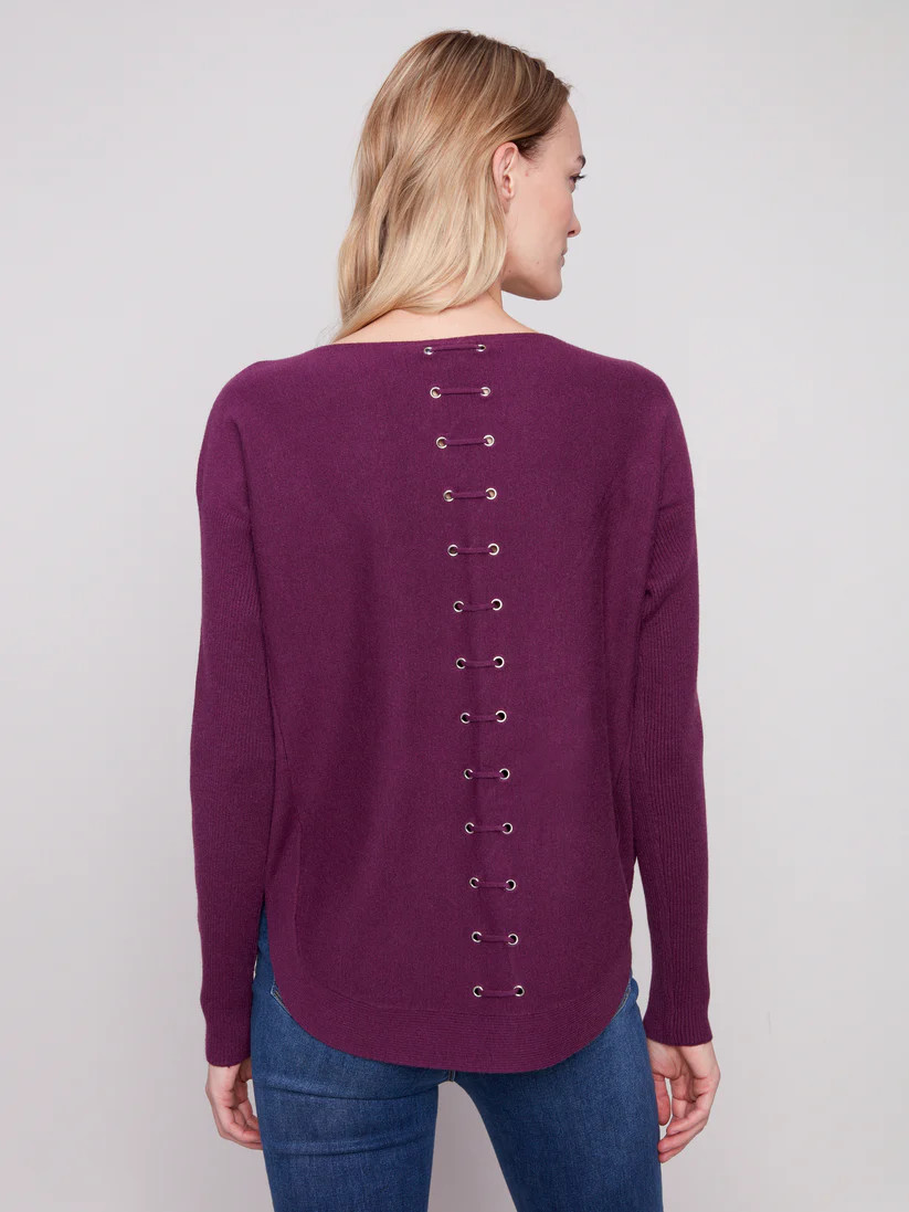 Charlie B Berry Lace-Up Sweater - New Moon Boutique