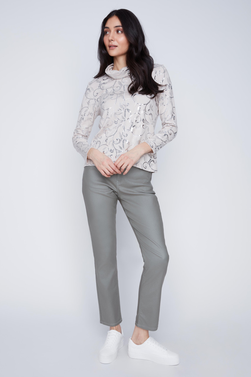 Coco Y Club Sand & Silver Leaf Top - New Moon Boutique