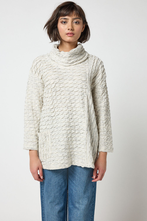 Komil Marled Ivory Cotton Waffle Cowl Top - New Moon Boutique