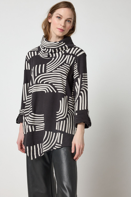 Komil Black Cotton Geo Cowl Tunic - New Moon Boutique