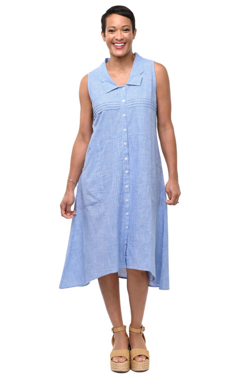 Tulip Blue Mini Check Cotton Denise Dress - New Moon Boutique