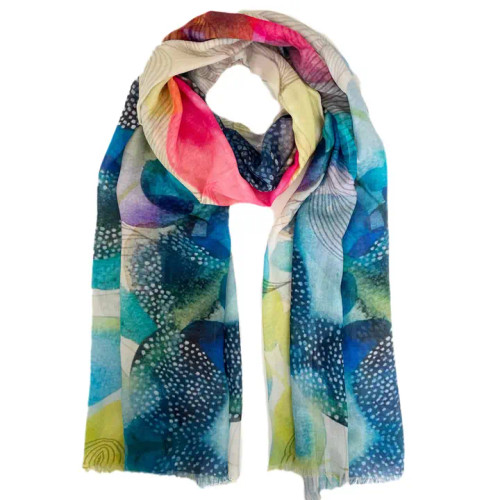 Chinar Watercolor Floral Azure Scarf - New Moon Boutique