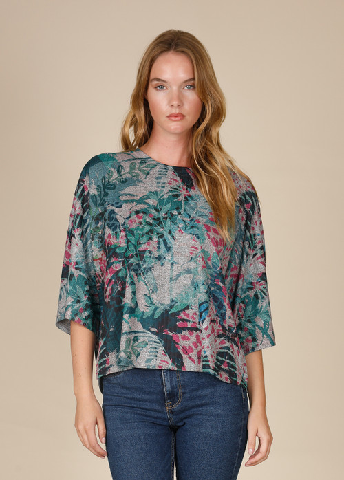Inoah Tropical Vines Grey Knit Top - New Moon Boutique