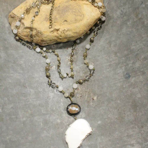 Primitive Peddler Bohemian Layered White Stone Drop Necklace - New Moon ...