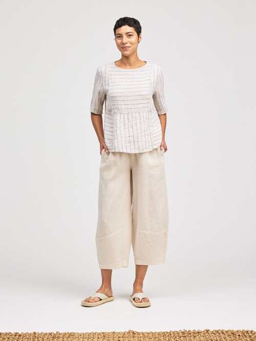 Cut Loose Blue Linen Stripe Seamed Boxy Top - New Moon Boutique