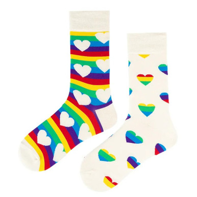 Ladies Love at First Stride: Rainbow Heart Socks
