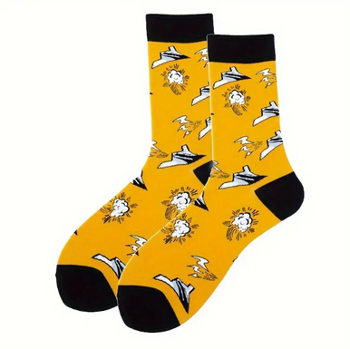 Men's Winged Wonders: Yellow Fighter Jet Socks