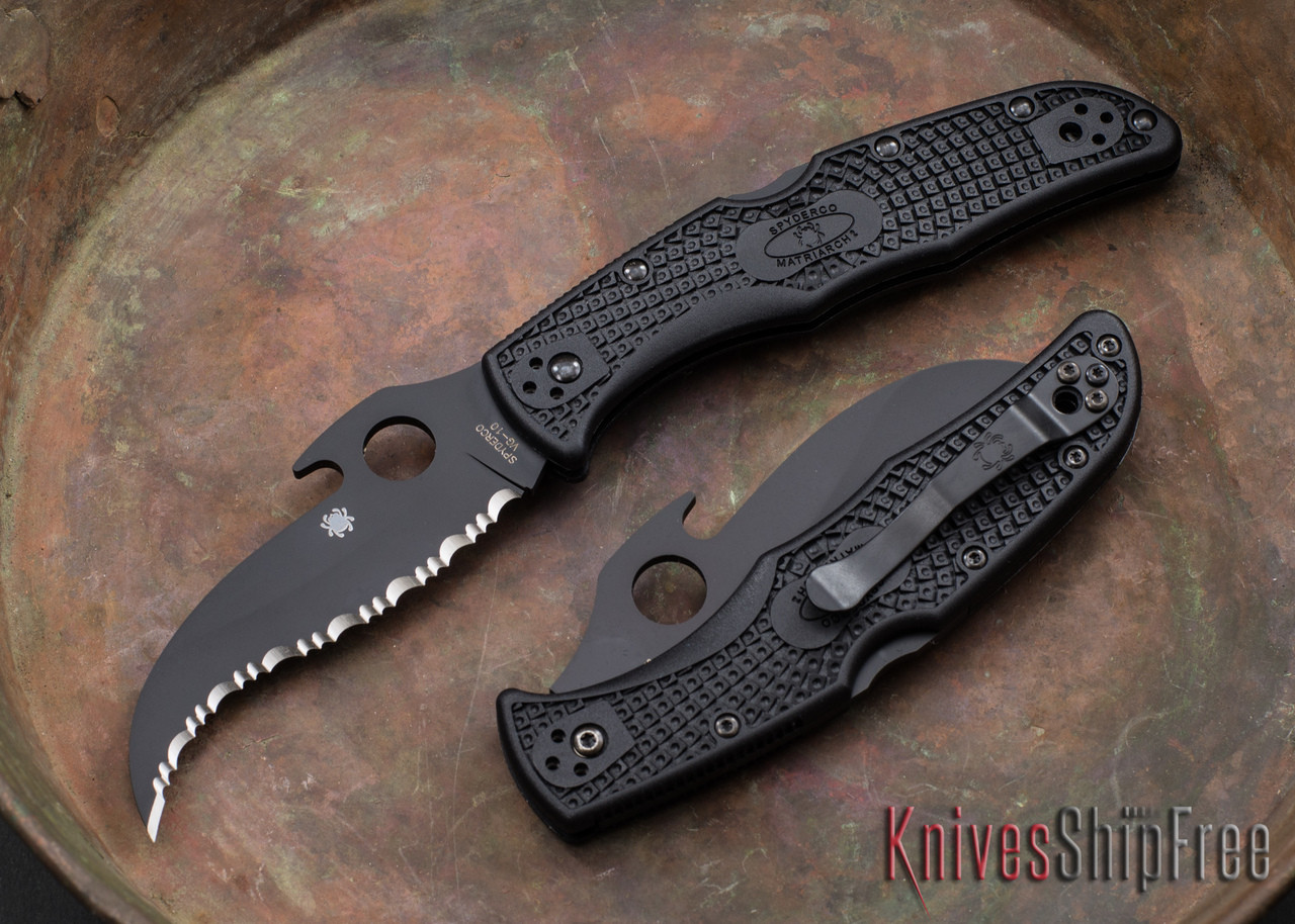 Spyderco: Matriarch 2 - Black FRN - Emerson Wave - Serrated Black Blade ...