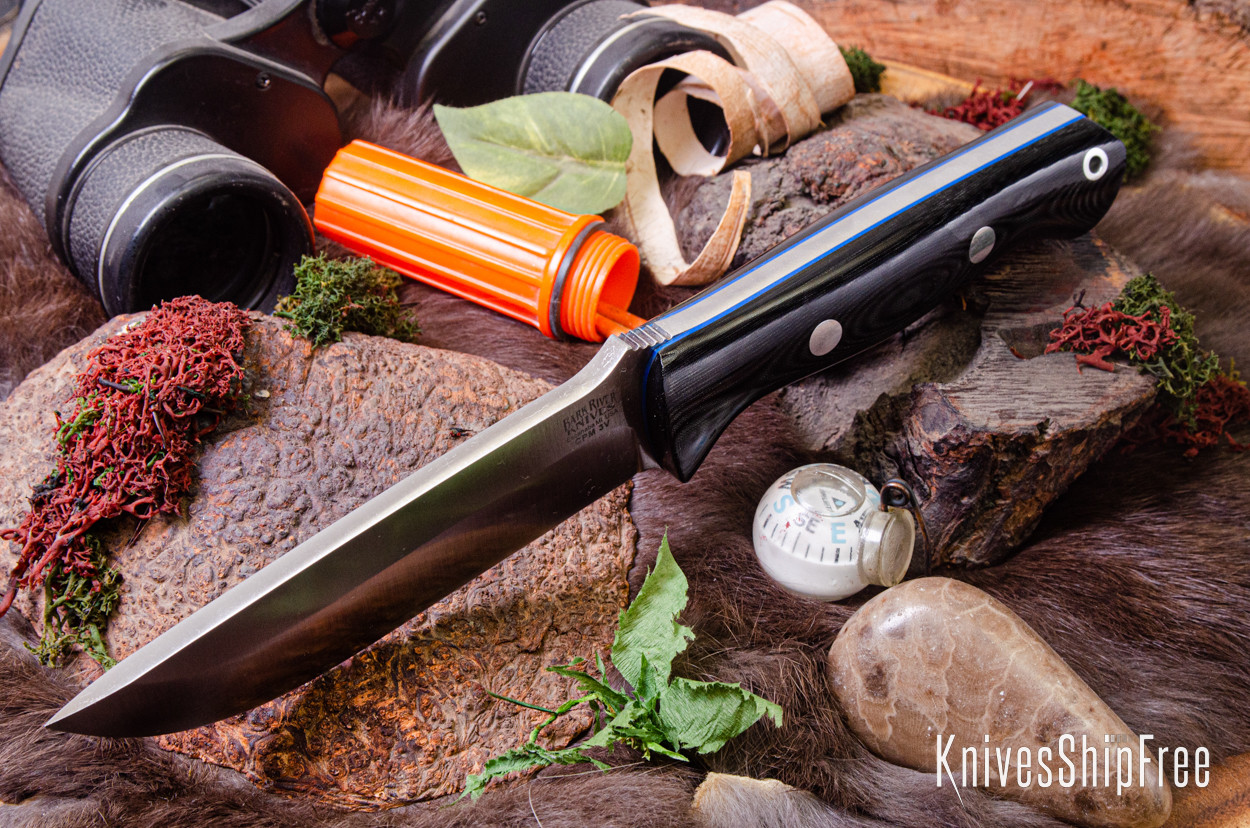 Bark River Knives: Bravo 1.25 - CPM 3V - Black Linen Micarta - Blue Liners
