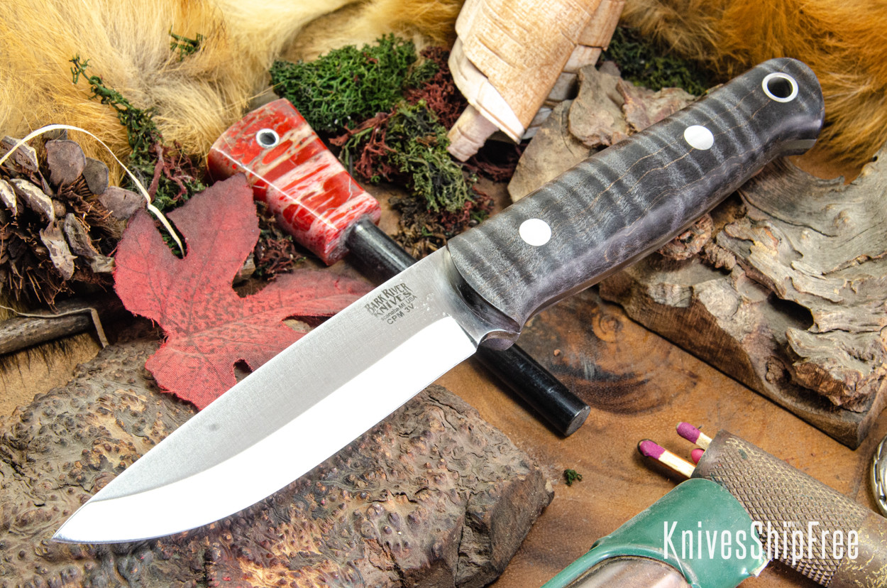 Bark River Knives: Bushcrafter II - CPM 3V - Black Tigertail Maple Burl