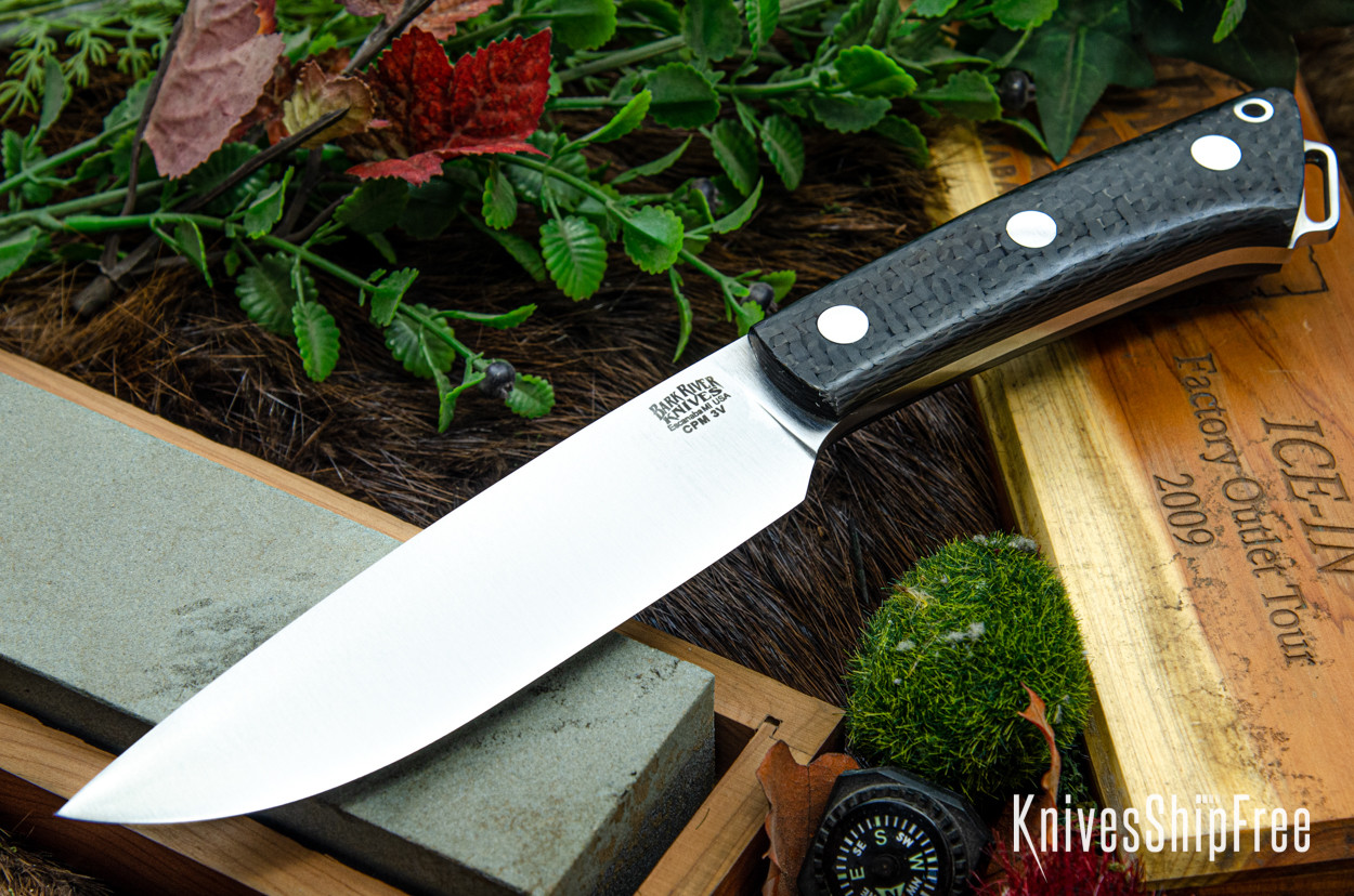 Bark River Knives: Fox River II LT - CPM 3V - Black Carbon Fiber