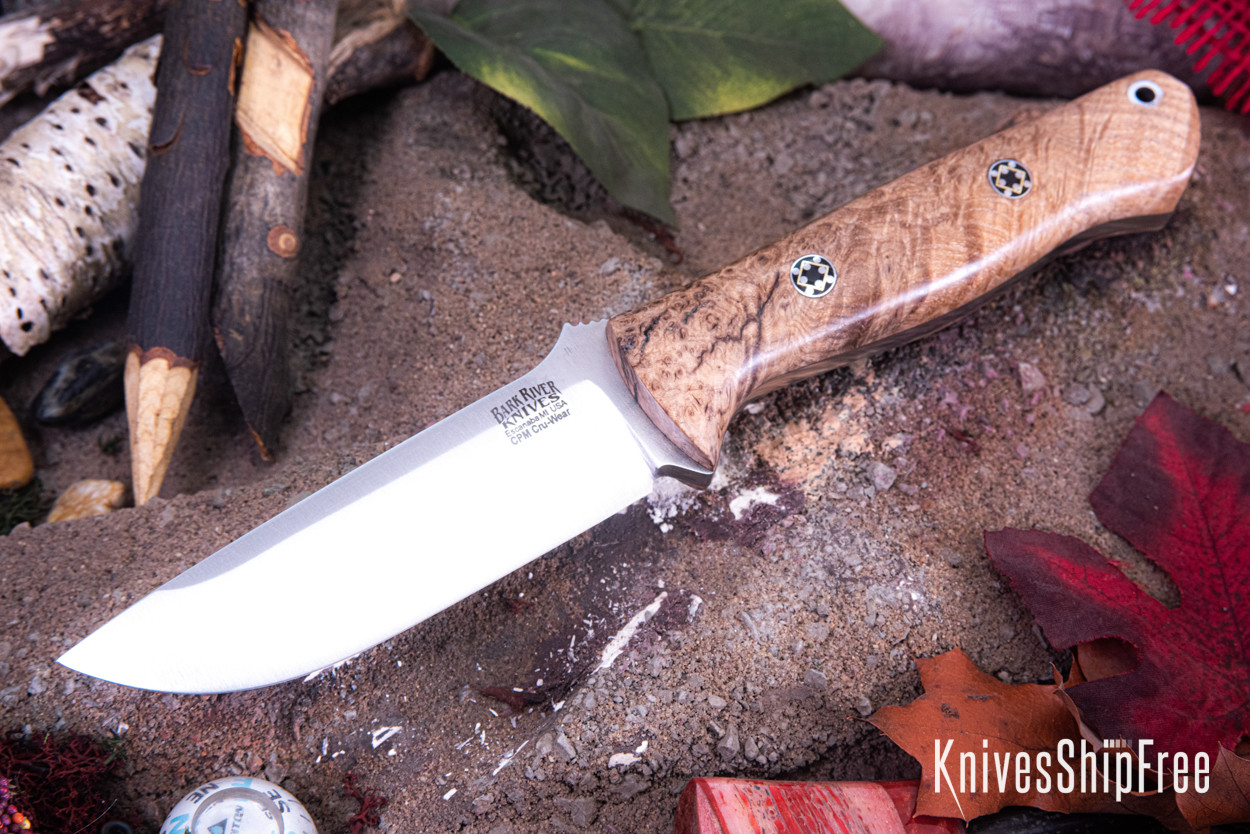 Bark River Knives: Bravo 1 - CPM CruWear - Black Ash Burl - Mosaic Pins