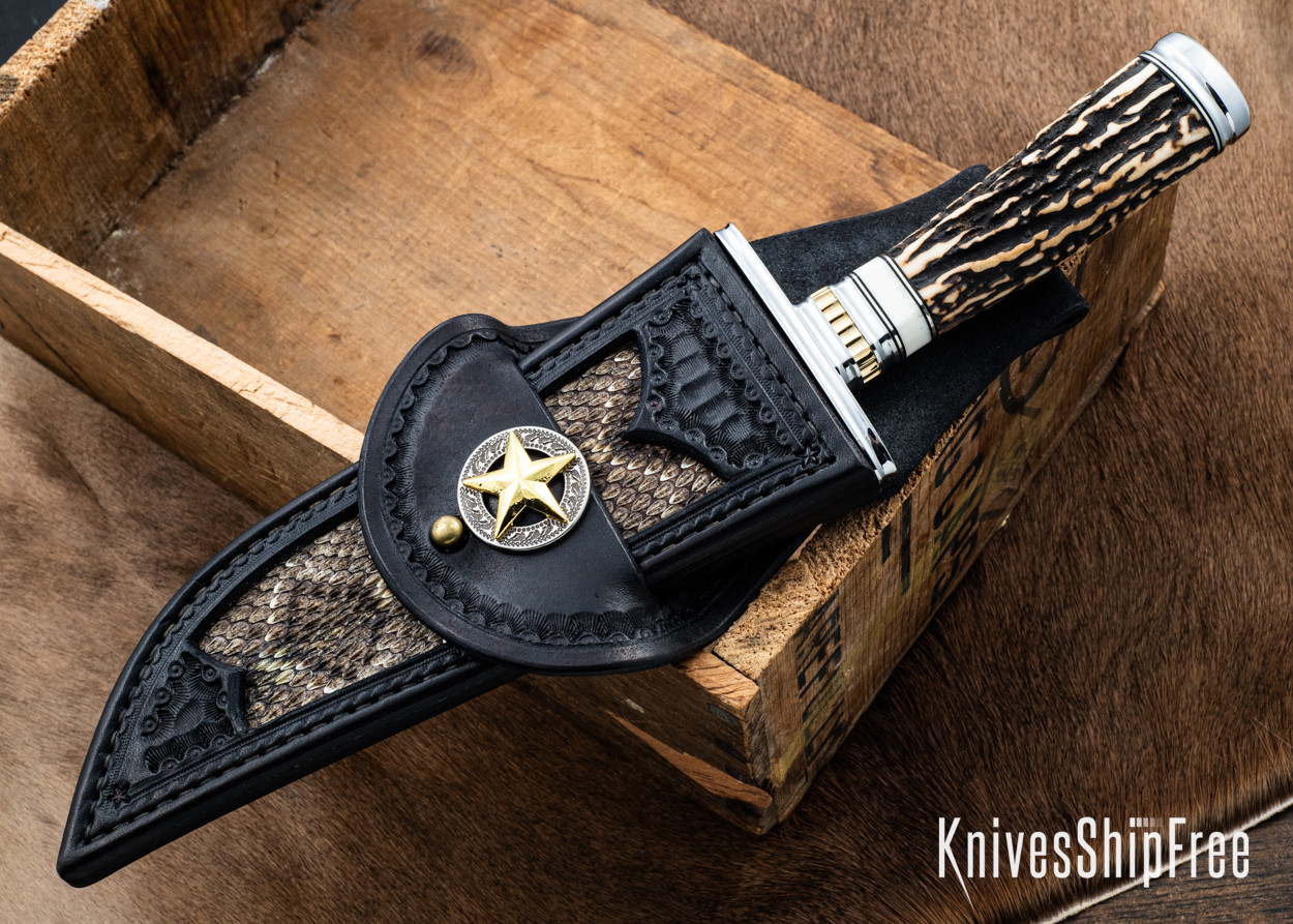 Alan Warren Custom Knives: #2625 Southwest Bowie- Sambar Stag - Fossil ...
