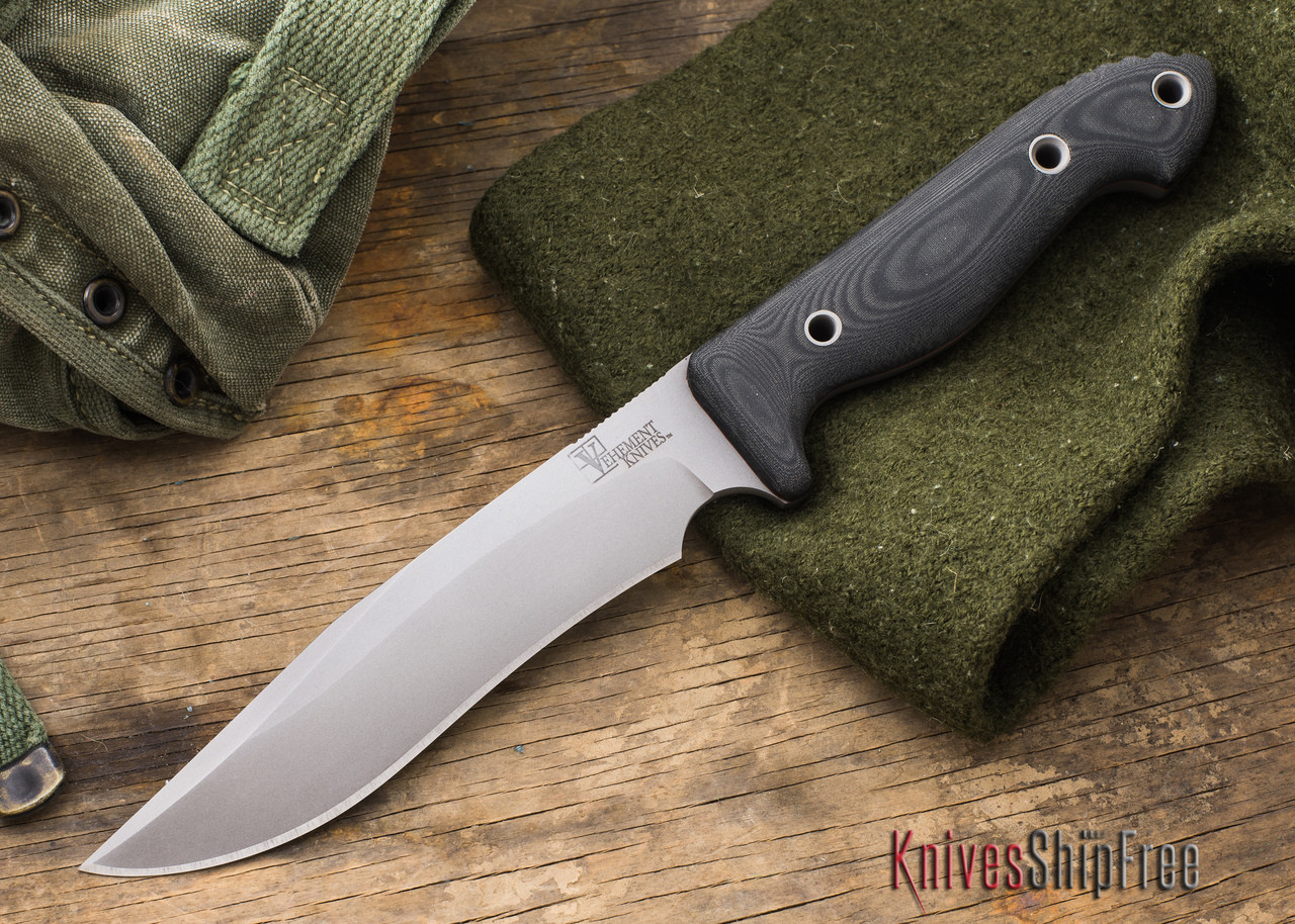 Vehement Knives: Proteus - Black Canvas Micarta - Dark Red Liners - #28