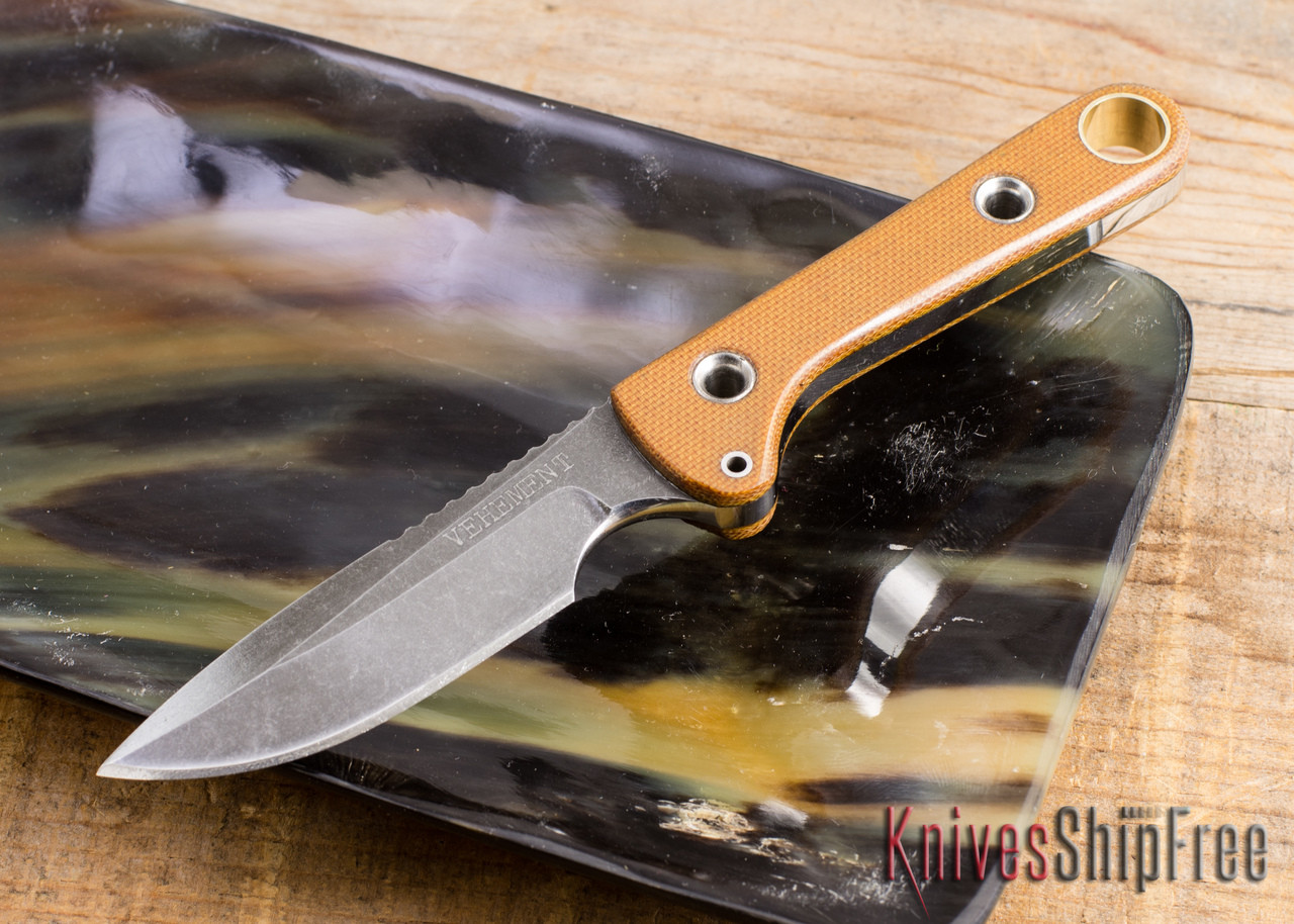 Vehement Knives: Grunt - Natural Canvas Micarta - Blackwash #281