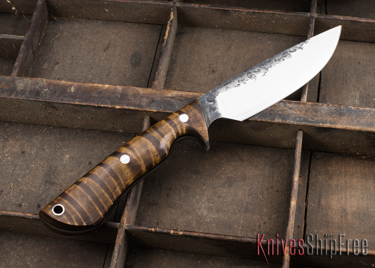 Lon Humphrey Knives: Bridger - Dark Curly Maple - Black Liners - 020812