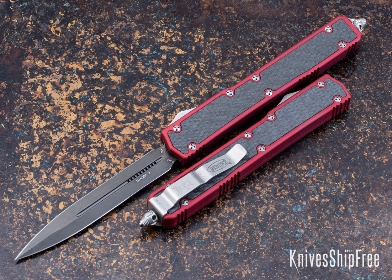 Microtech: Makora II - Auto OTF - Double Edge - Black STD Blade - Red ...