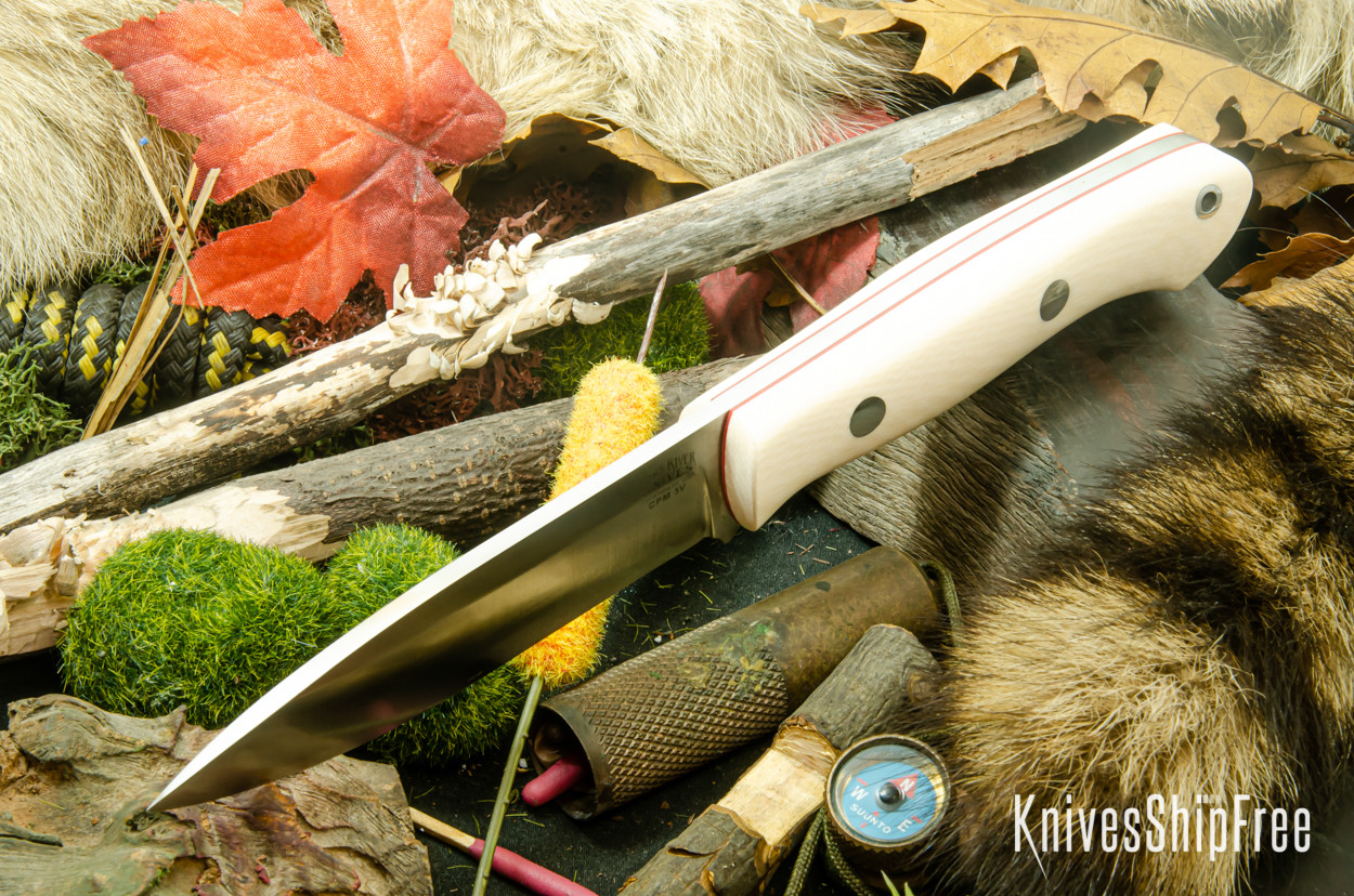 Bark River Knives: Aurora - CPM 3V - Resin Ivory Micarta - Red Liners