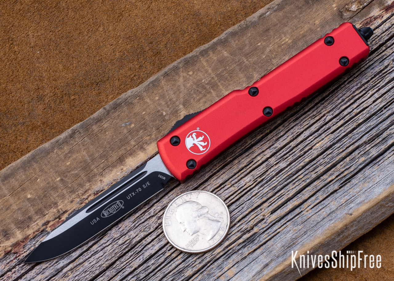 Microtech Utx 70 Auto Otf Single Edged Black Std Blade Red