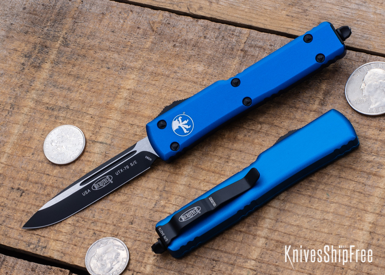 Microtech Utx 70 Auto Otf Single Edge Black Std Blade Blue