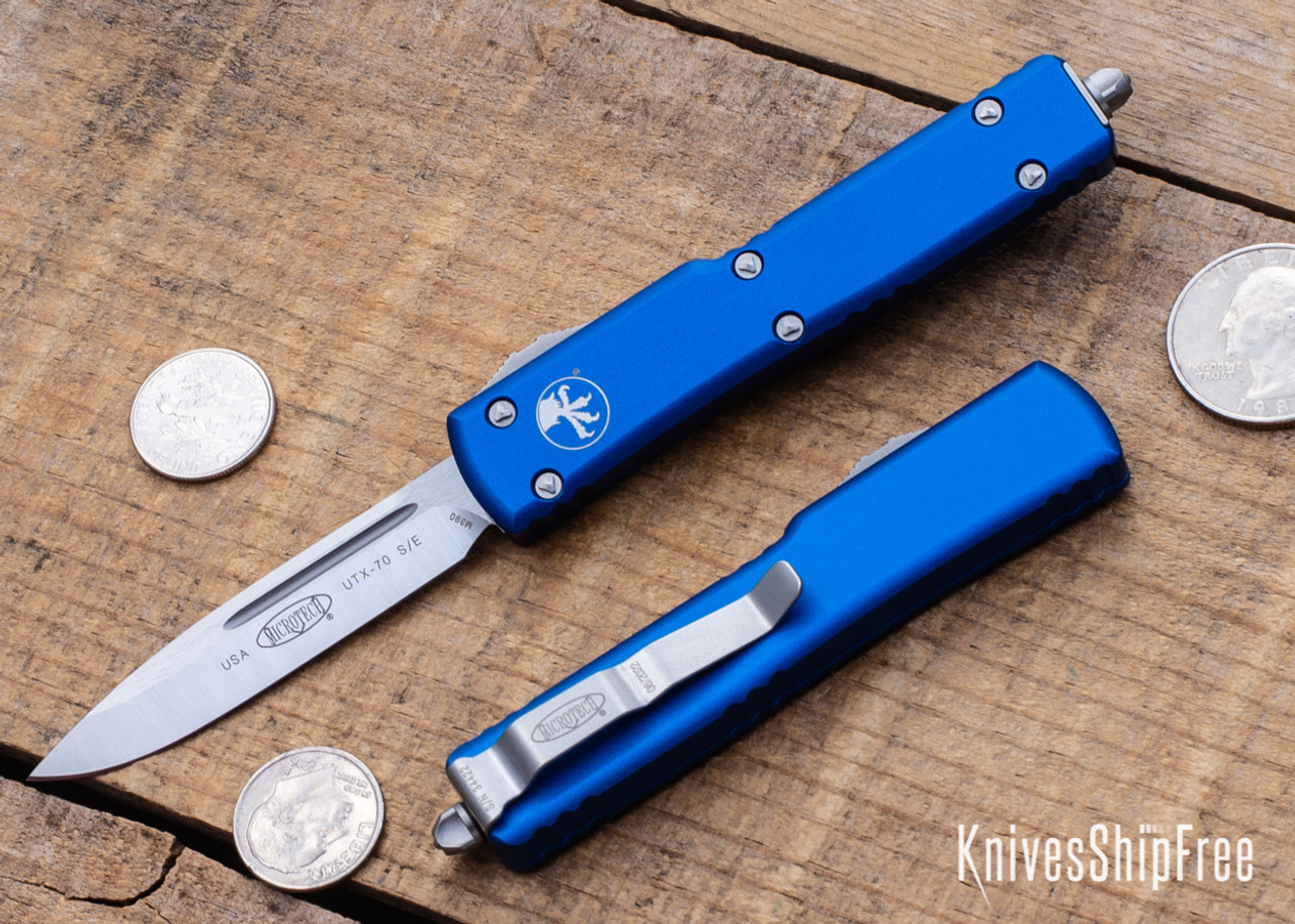 Microtech Utx 70 Auto Otf Single Edge Satin Std Blade Blue