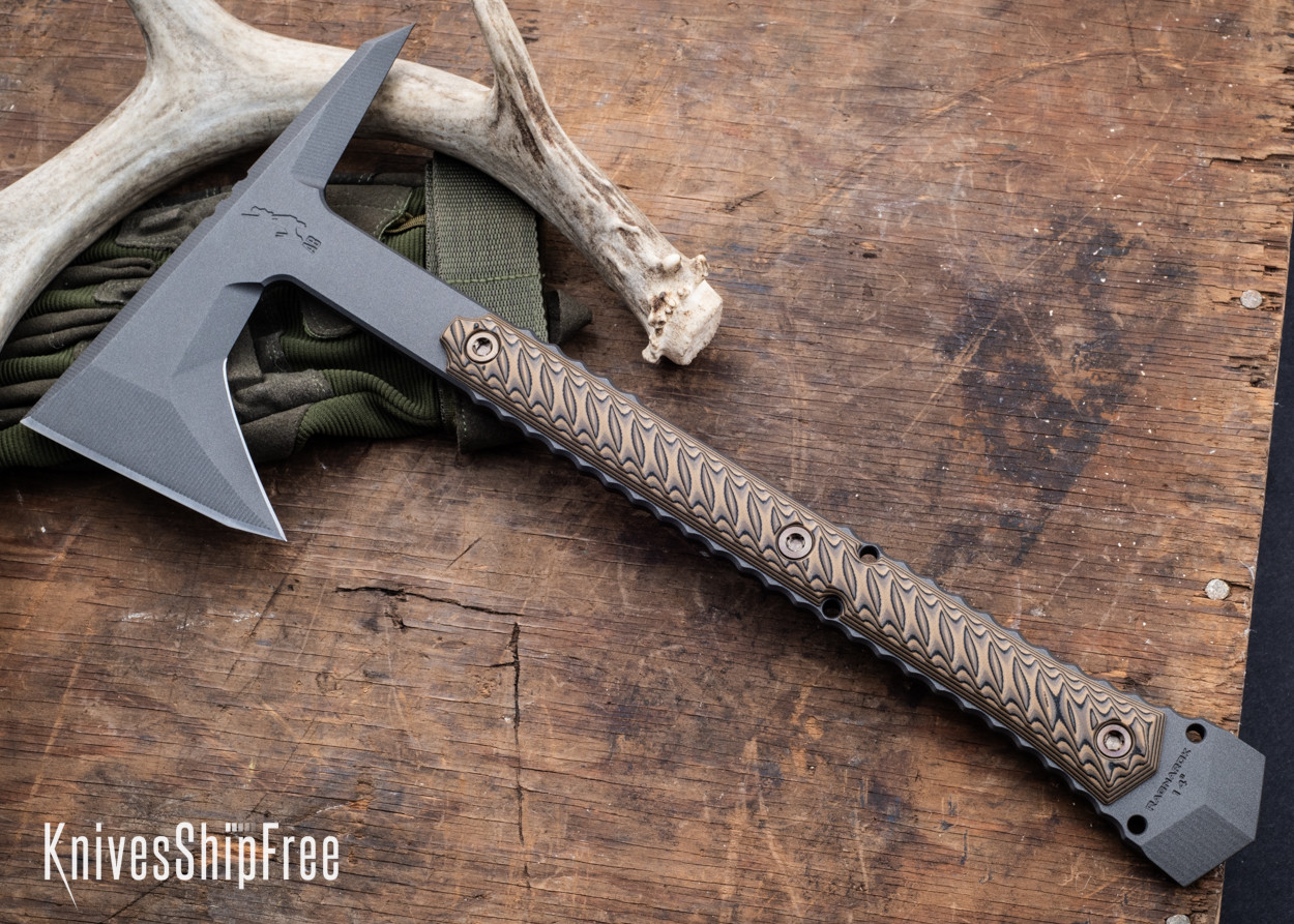 RMJ Tactical: Ragnarok 14 - Textured Hyena Brown G-10 - 80CrV2 ...