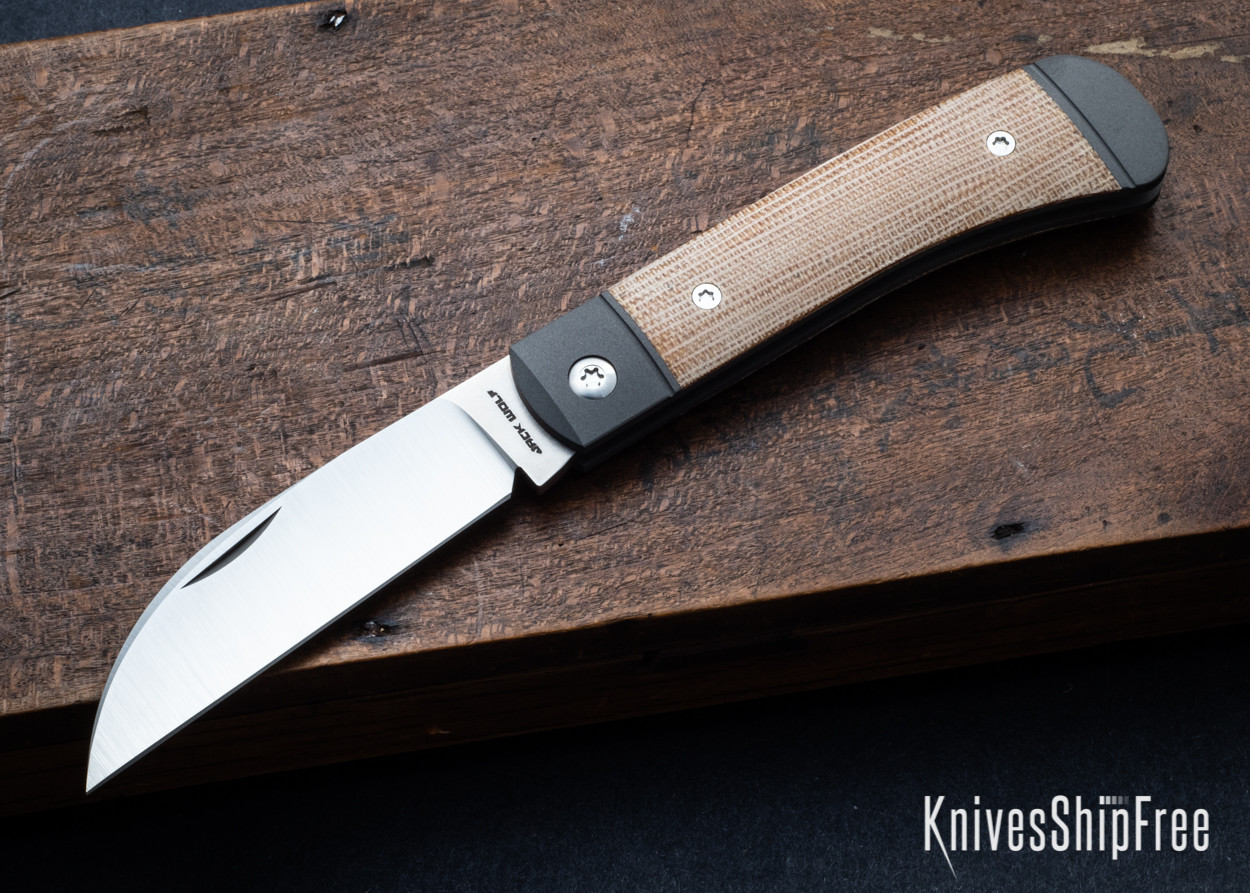 Jack Wolf Knives: Venom Jack - Natural Canvas Micarta - Titanium - M390