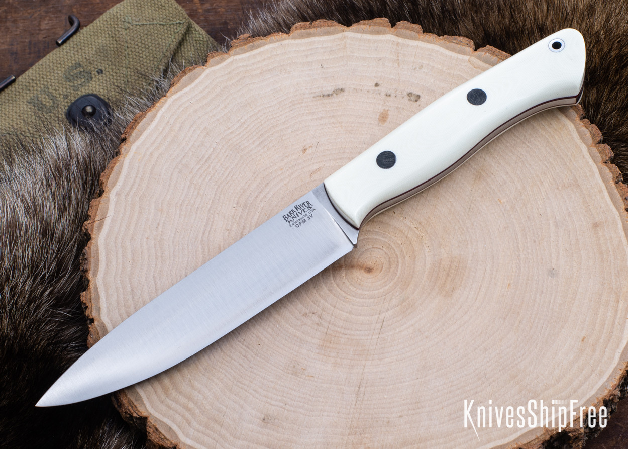 Bark River Knives: Aurora II - CPM 3V - Ivory Micarta G-10 - Red Liners ...