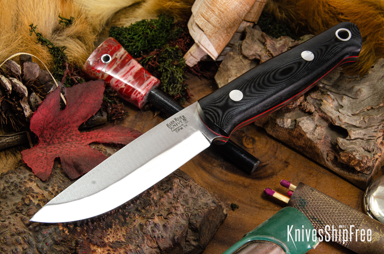 Bark River Knives: Bushcrafter II - CPM 3V - Black Linen Micarta - Red ...